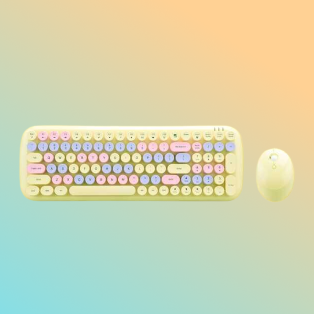 MOFII Yellow Wireless Keyboard and Mouse Combo with Colorful Retro ...