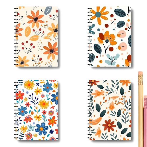 Notebook set with Cute Floral Spiral Notebooks 4 Pack Combo Notepads ...