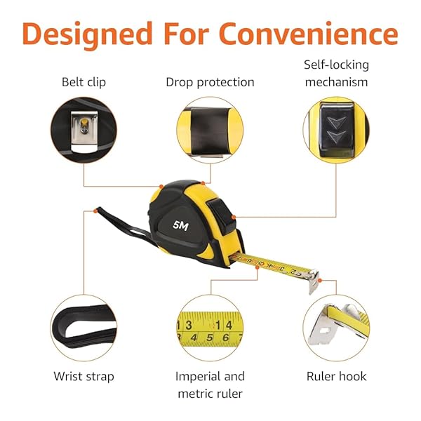 Self Locking Tape Measure 5 Meter 2 Pack Heavy Duty with Metric and ...