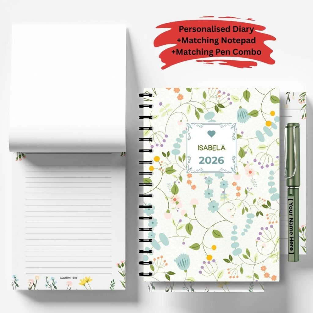 Hardcover Personalised Diary 2026 | Weekly Layout with Gold Binding, Zahra - Valenna