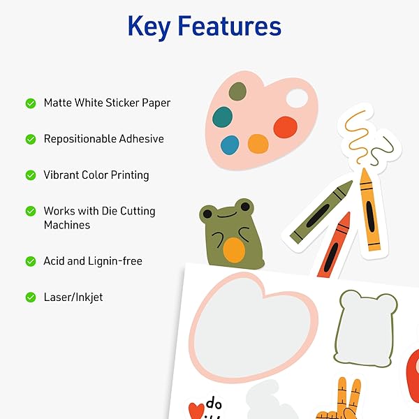 Avery Printable Sticker Paper, 8.5" x 11", Inkjet Printer, White, 5 ...