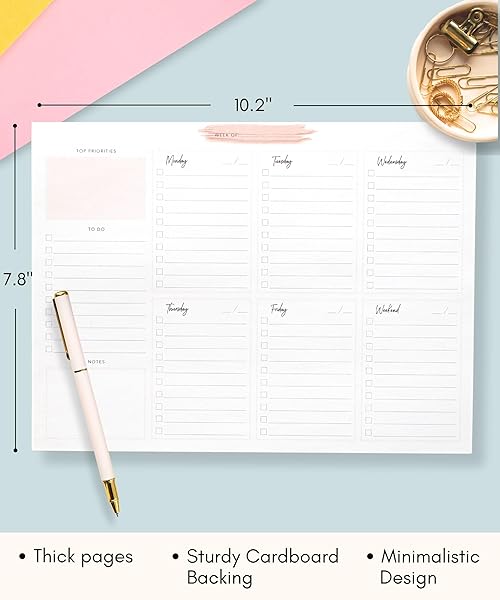 Lamare Weekly Planner Notepad Tear Off – 52 Undated Sheets Daily To Do ...
