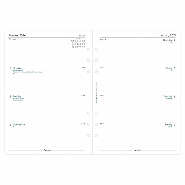 Filofax A5 week on two pages English 2024 diary, White - Valenna