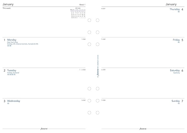 Filofax Dated A5 English Week on Two Pages Diary Refill - Valenna