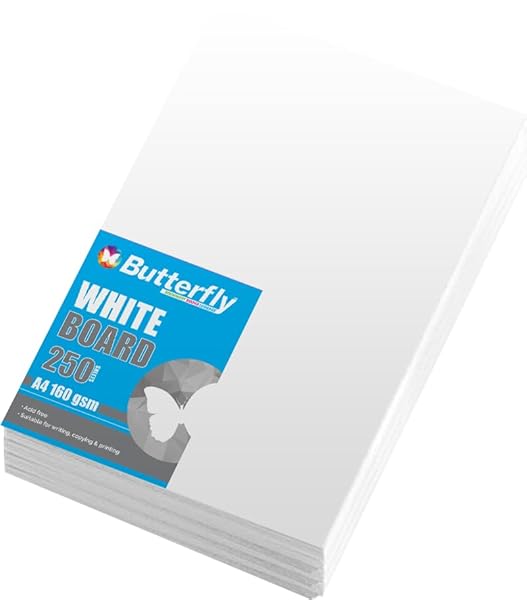 Butterfly A4 160GSM 250 Sheets Pastel Board, White - Valenna